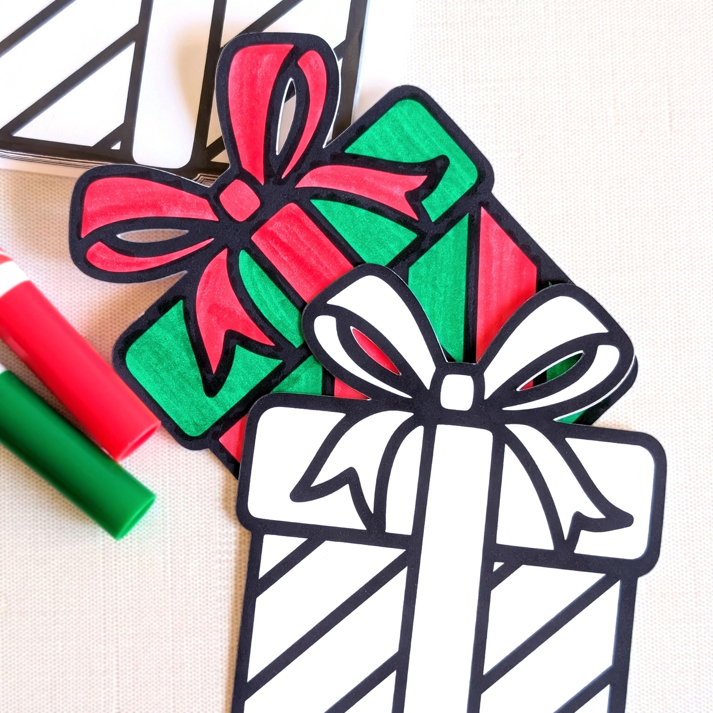 Christmas Present Coloring Cards - Set of 12 Gift Cutouts for Kids ...