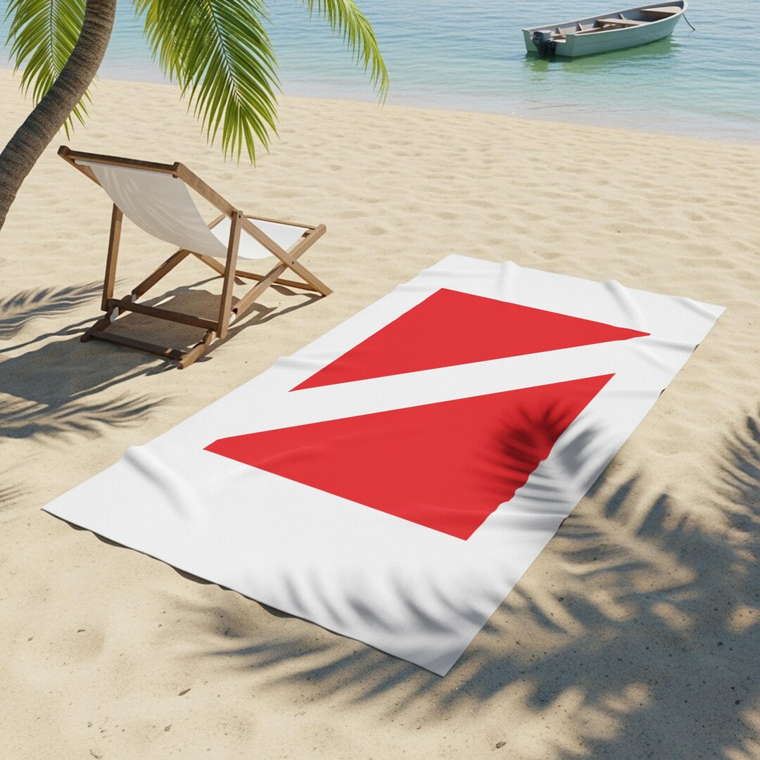 Scuba Diver Down Flag Beach Towel, Red White Dive Flag Towel, Beach ...