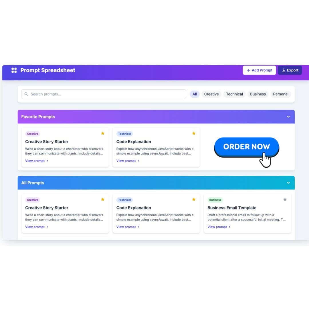 Customizable Interactive AI Prompt Management Spreadsheet for Creators ...