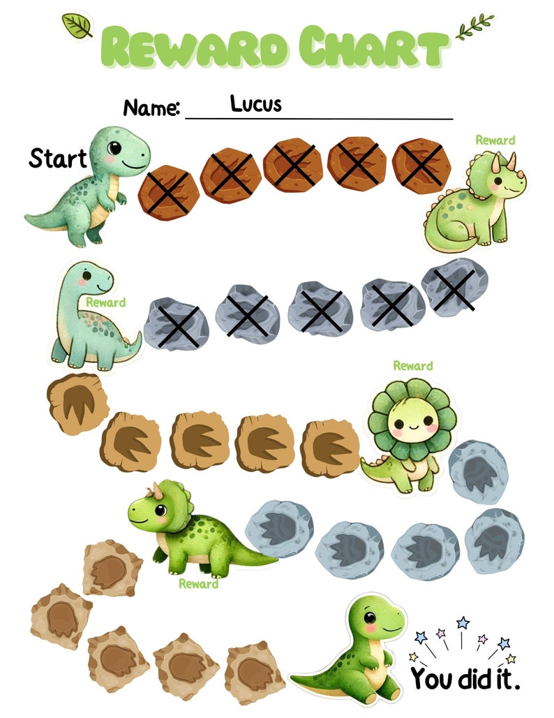 Dinosuar Reward Chart Make Learning & Growing Fun With Rewards Included ...