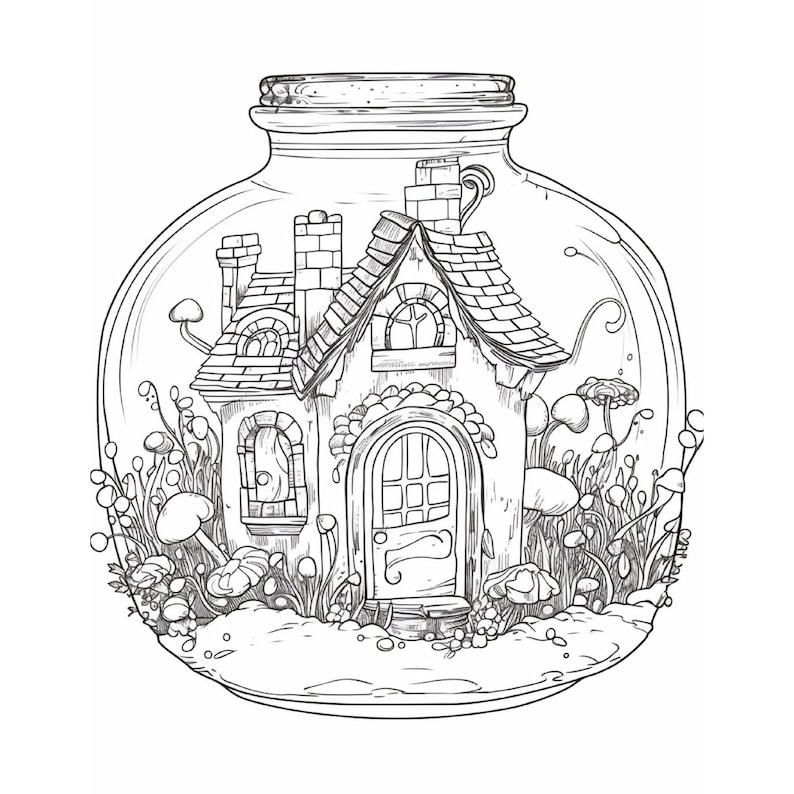 Fairy House in Jars Coloring Pages, Digital Download Coloring Pages ...
