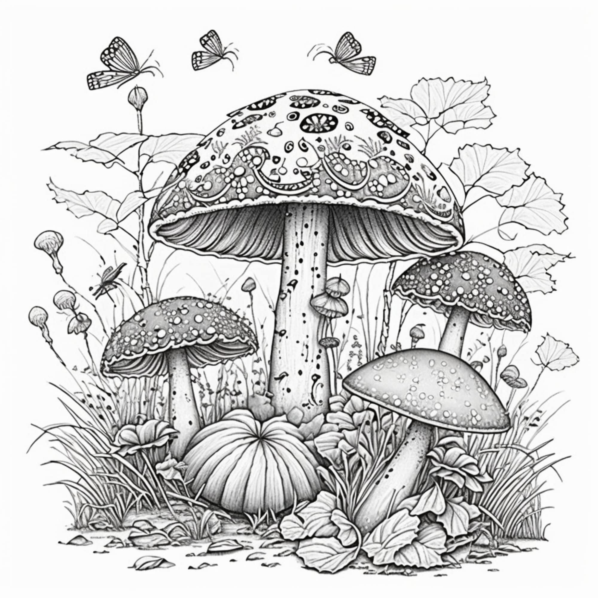 Fantasy Mushroom Coloring Pages, Mushroom Coloring Pages Bundle, Adult ...