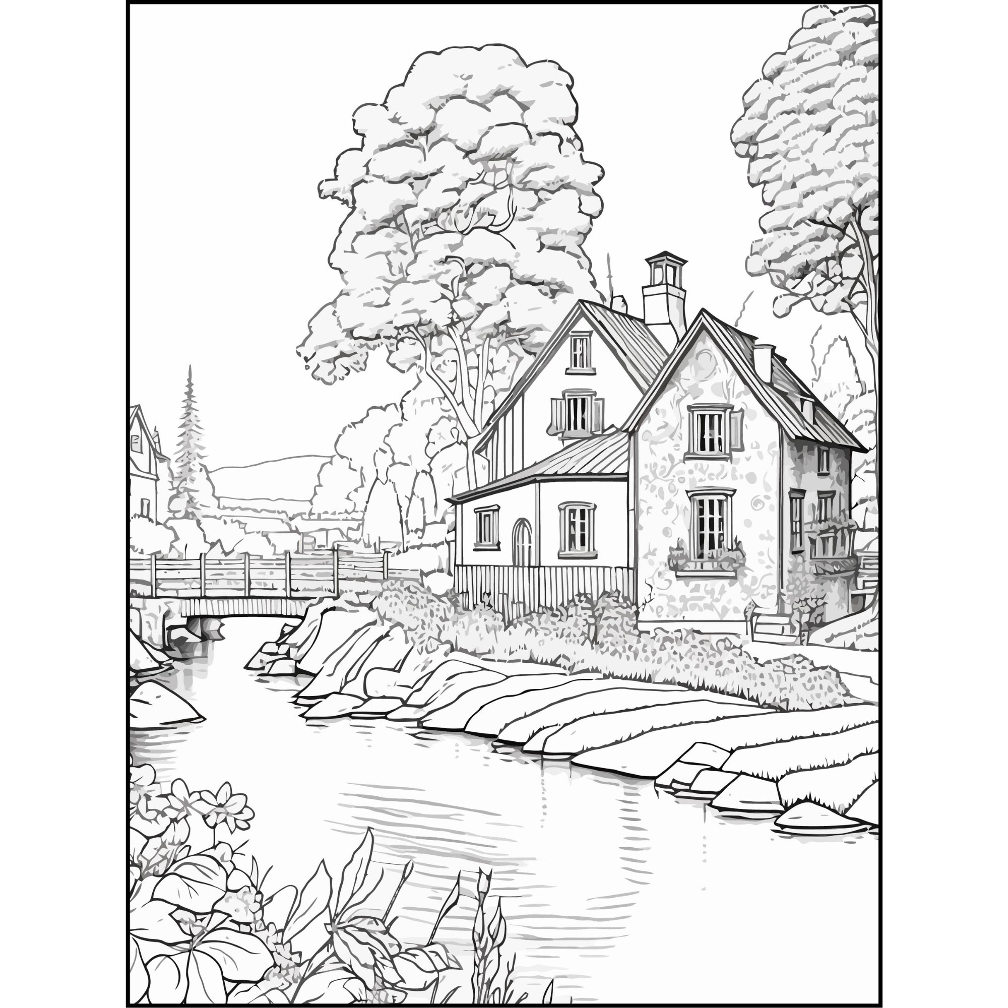 Village Scape Coloring Page Bundle - Etsy