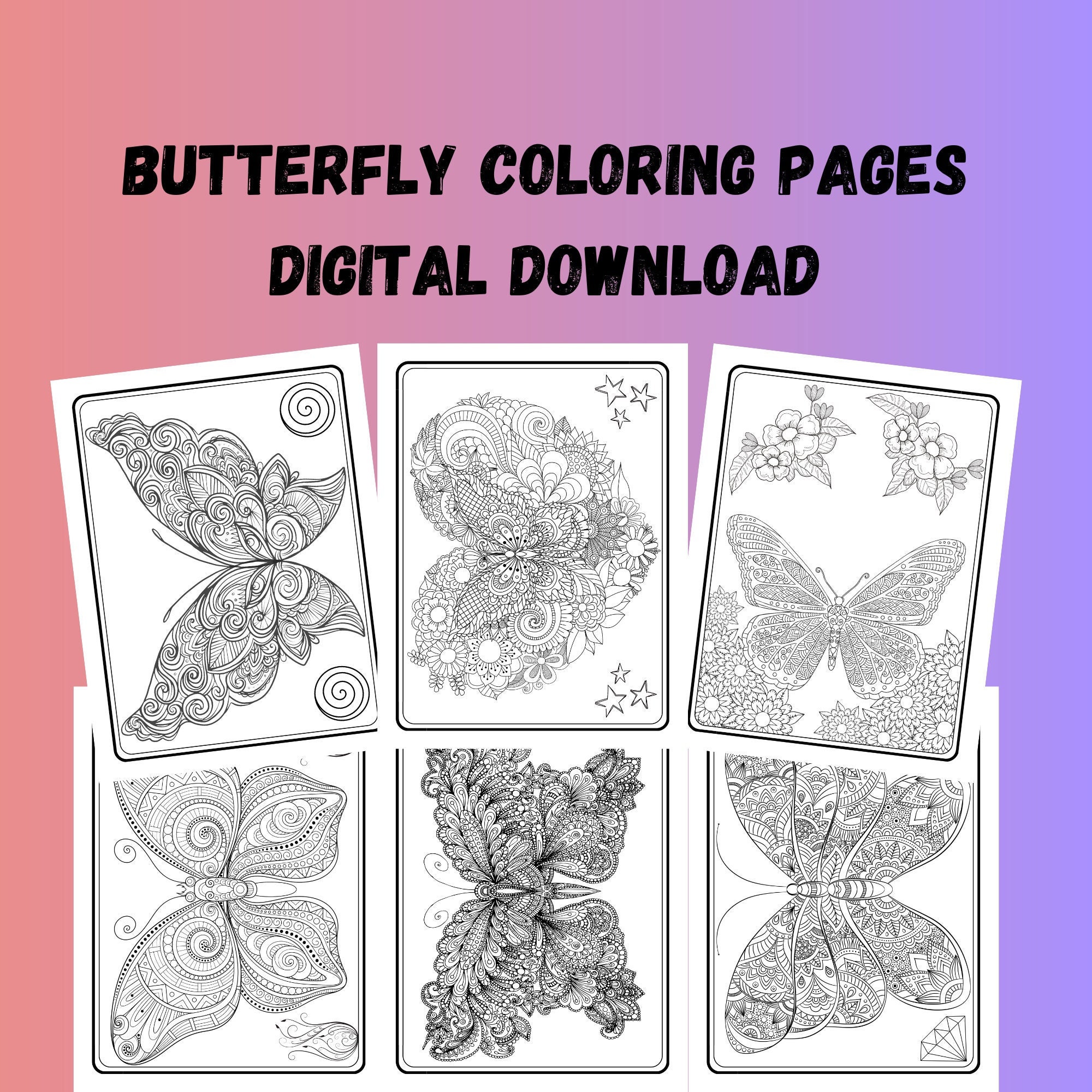 Butterfly Coloring Page Bundle, Digital Coloring Pages, Digital ...