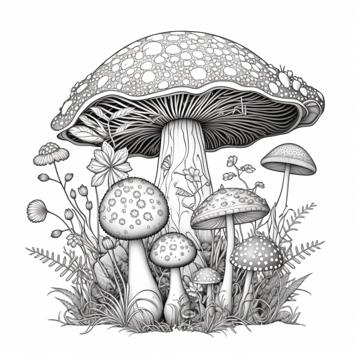 Fantasy Mushroom Coloring Pages, Mushroom Coloring Pages Bundle, Adult ...