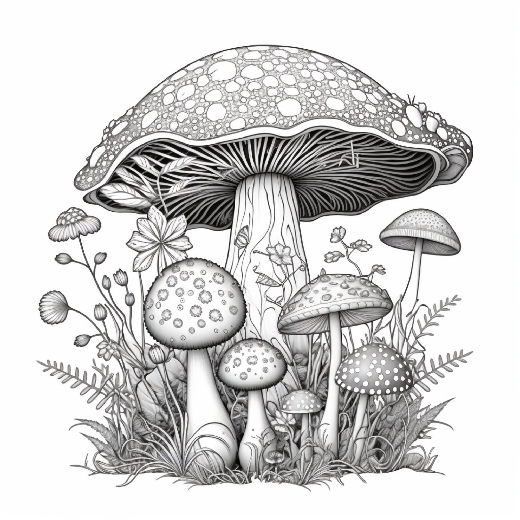 Fantasy Mushroom Coloring Pages, Mushroom Coloring Pages Bundle, Adult ...