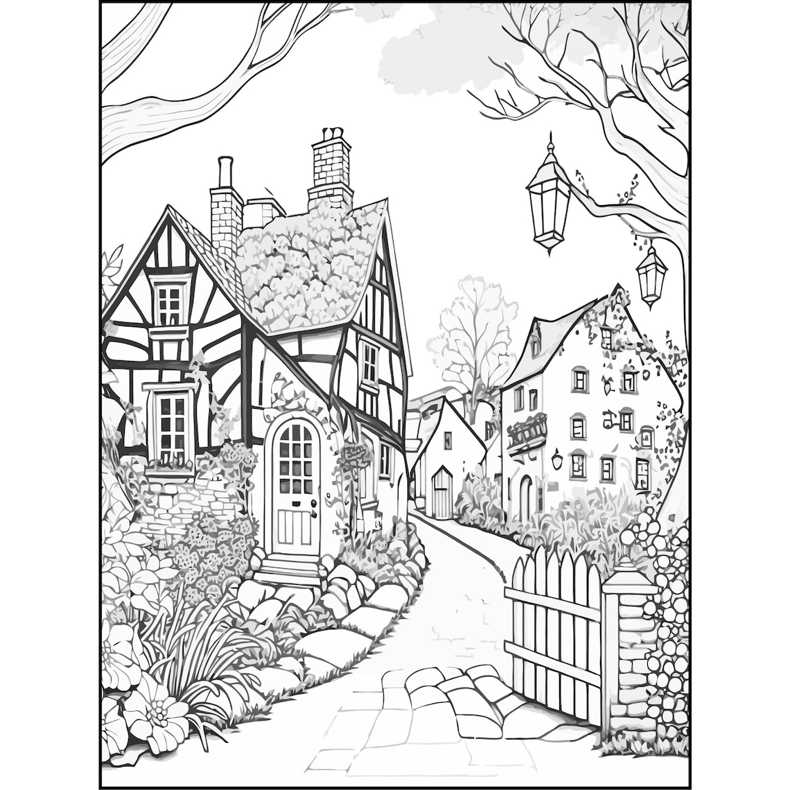 Village Scape Coloring Page Bundle - Etsy