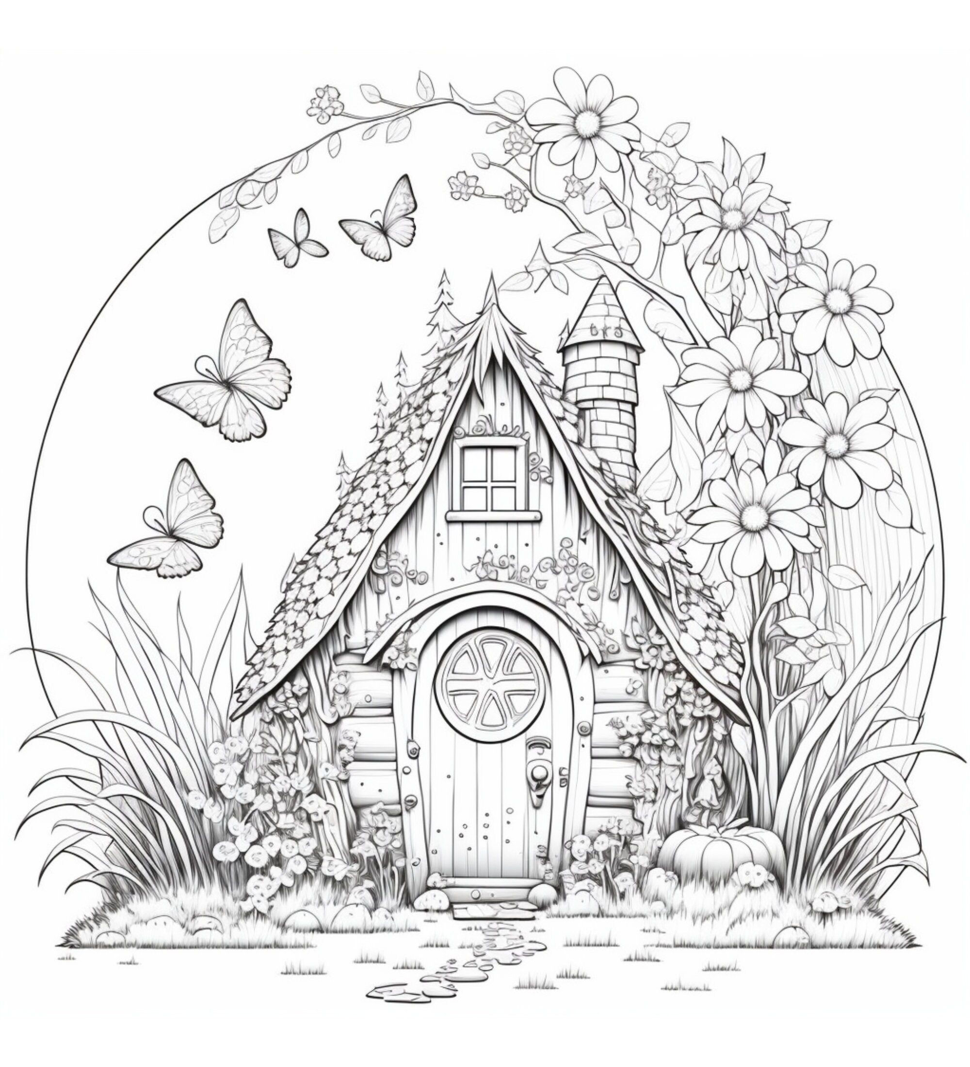 Fairy House Coloring Pages, Fairy Coloring Pages Bundle, Adult Coloring ...