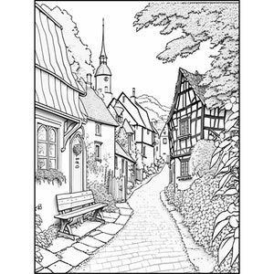 Village Scape Coloring Page Bundle - Etsy