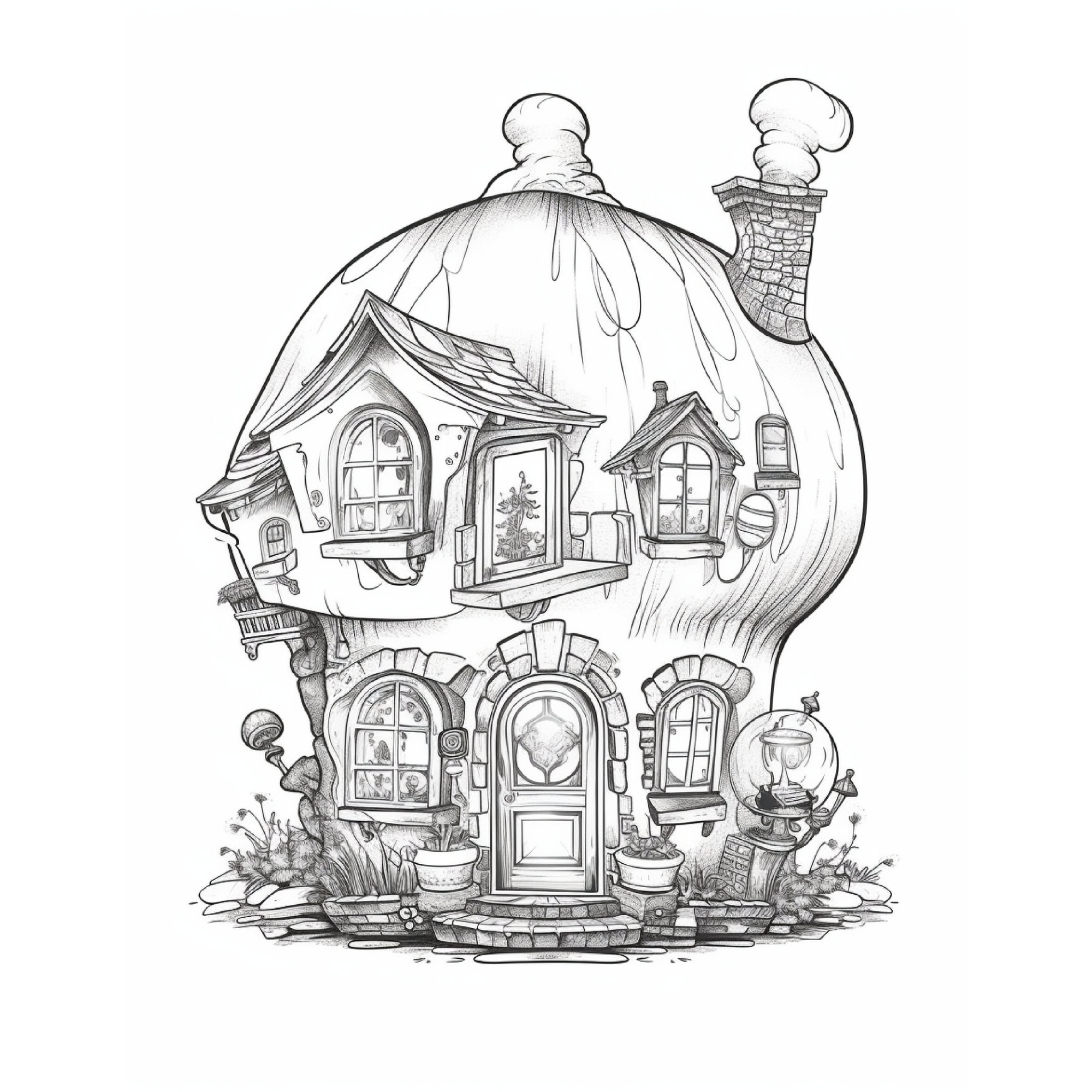 Fairy Houses in Jars Coloring Pages, Digital Download Coloring Pages ...