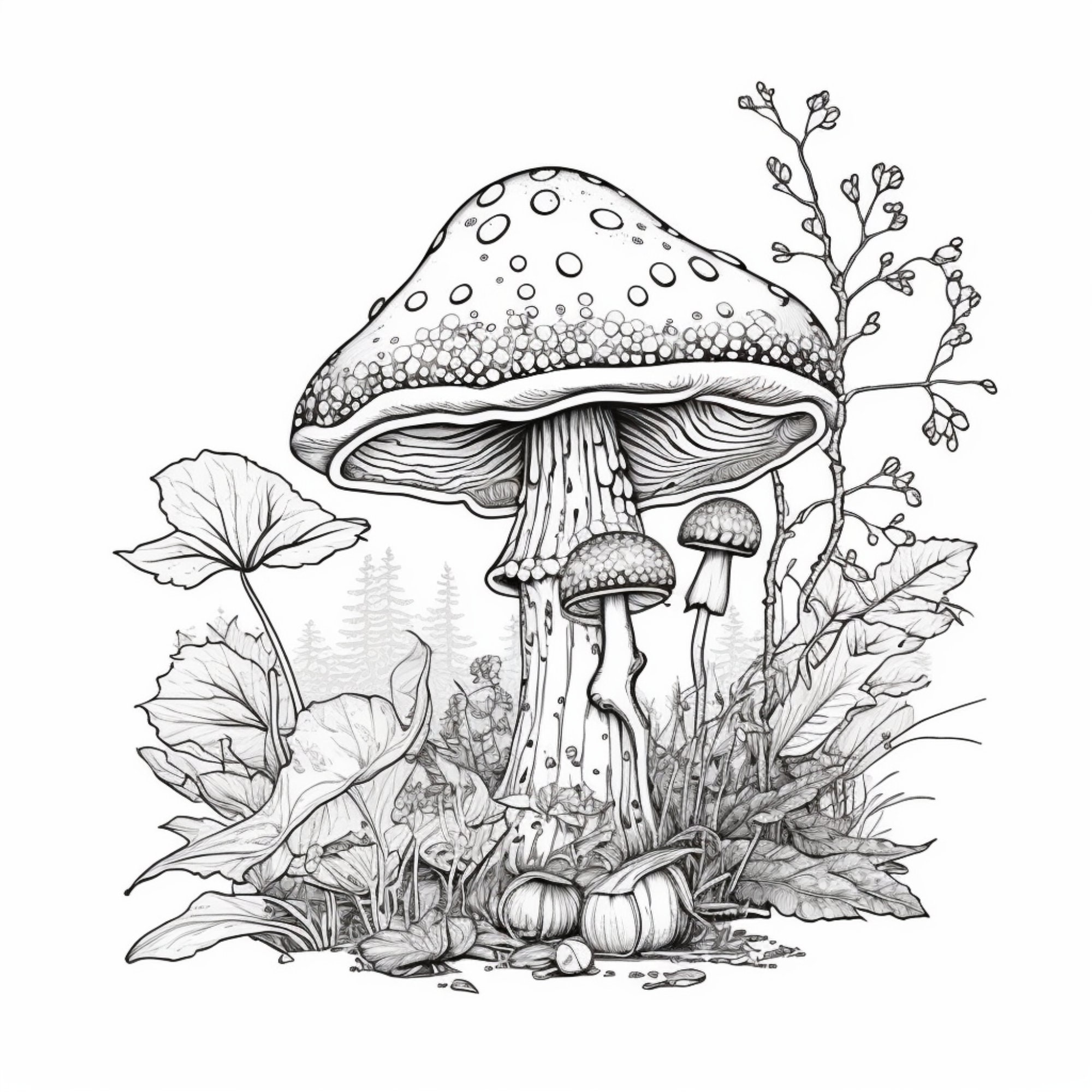 Fantasy Mushroom Coloring Pages, Mushroom Coloring Pages Bundle, Adult ...