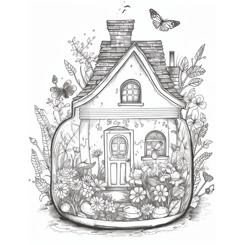 Fairy Houses in Jars Coloring Pages, Digital Download Coloring Pages ...