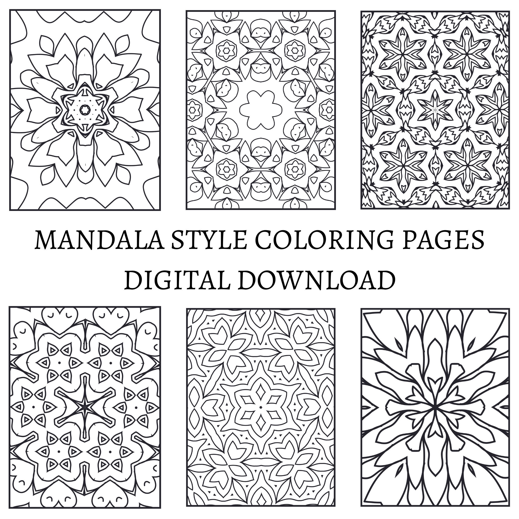 50 Mandala Style Coloring Pages Bundle, Adult Digital Download Coloring ...