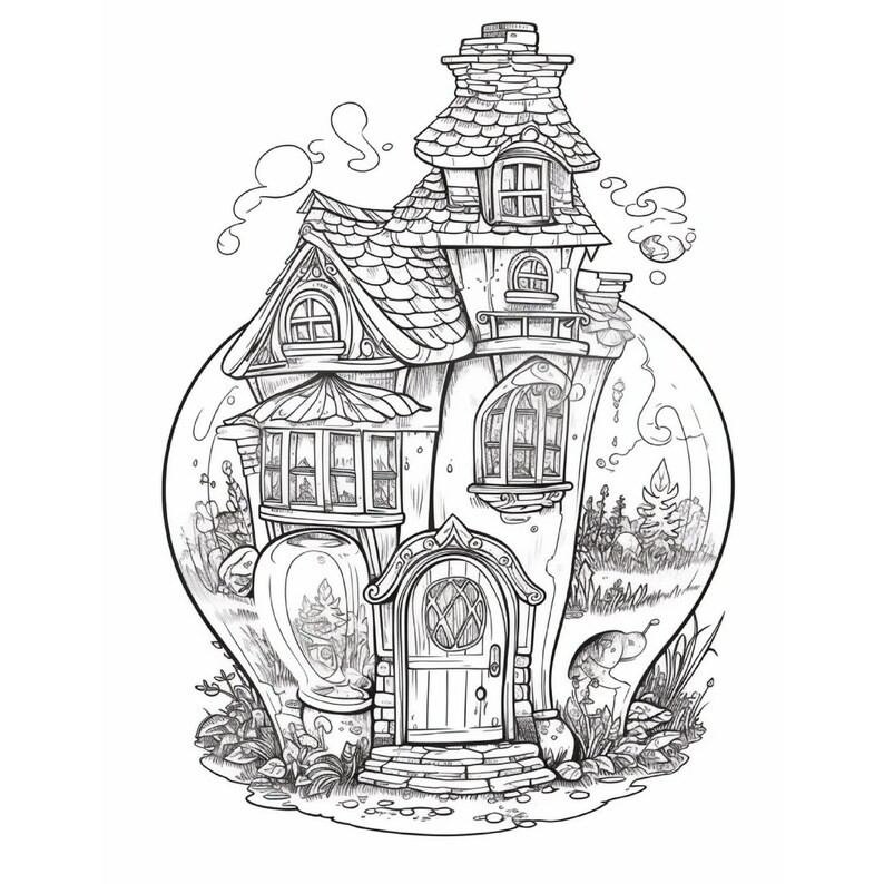 Fairy House in Jars Coloring Pages, Digital Download Coloring Pages ...