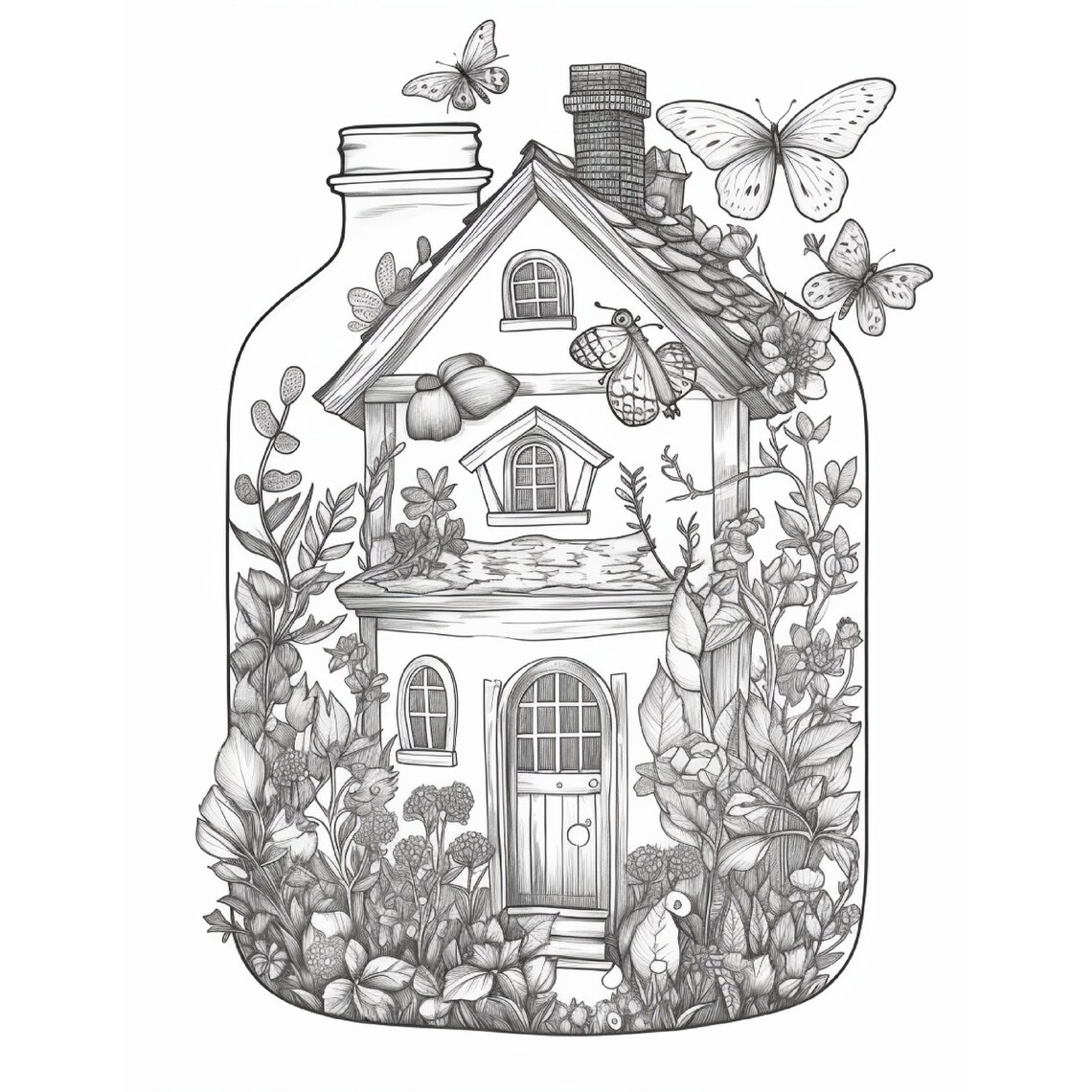 Fairy Houses in Jars Coloring Pages, Digital Download Coloring Pages ...