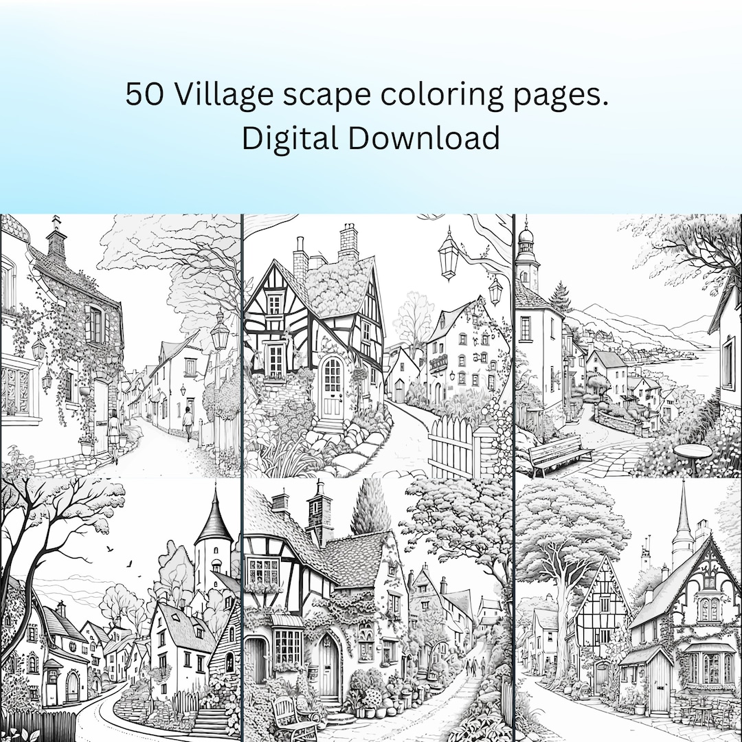 Village Scape Coloring Page Bundle - Etsy