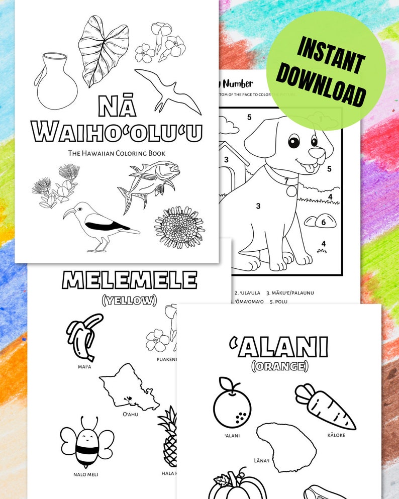 Hawaiian Printable Colors (waihoʻoluʻu) With Color by Numbers Pages ...