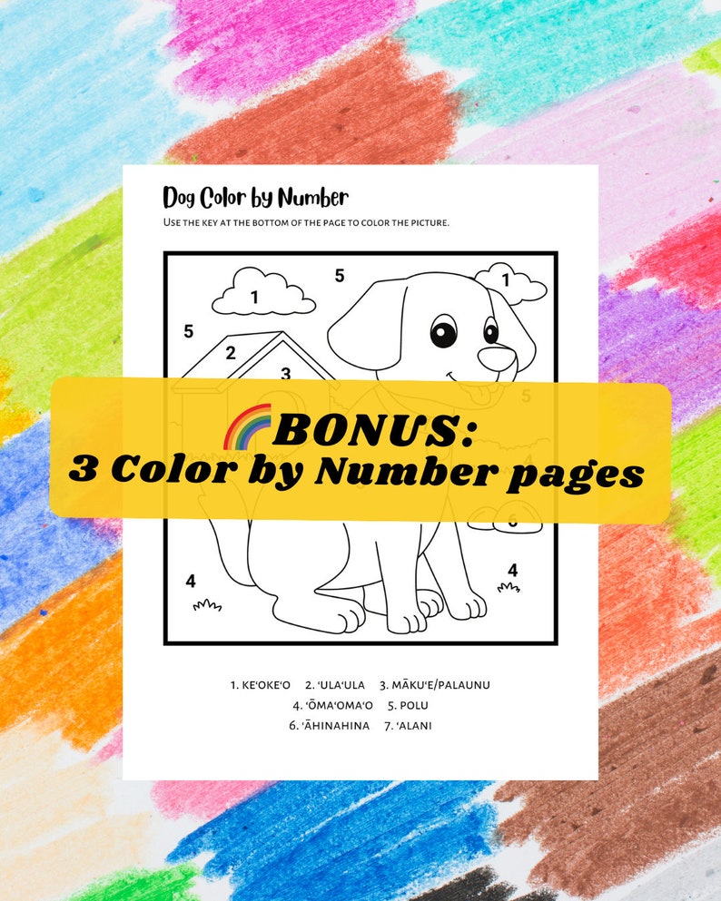 Hawaiian Printable Colors (waihoʻoluʻu) With Color by Numbers Pages ...