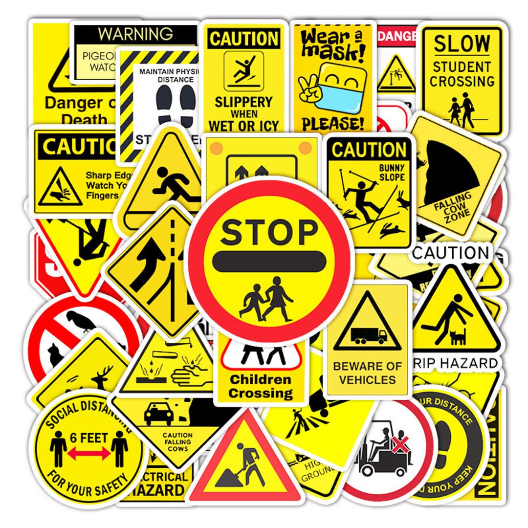 50 Sheets of Warning Signs Graffiti Stickers Luggage Scooters - Etsy