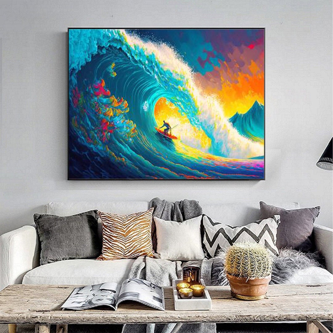Abstract Surfer Sports Oil Painting on Canvas, Large Wall Art, Original ...