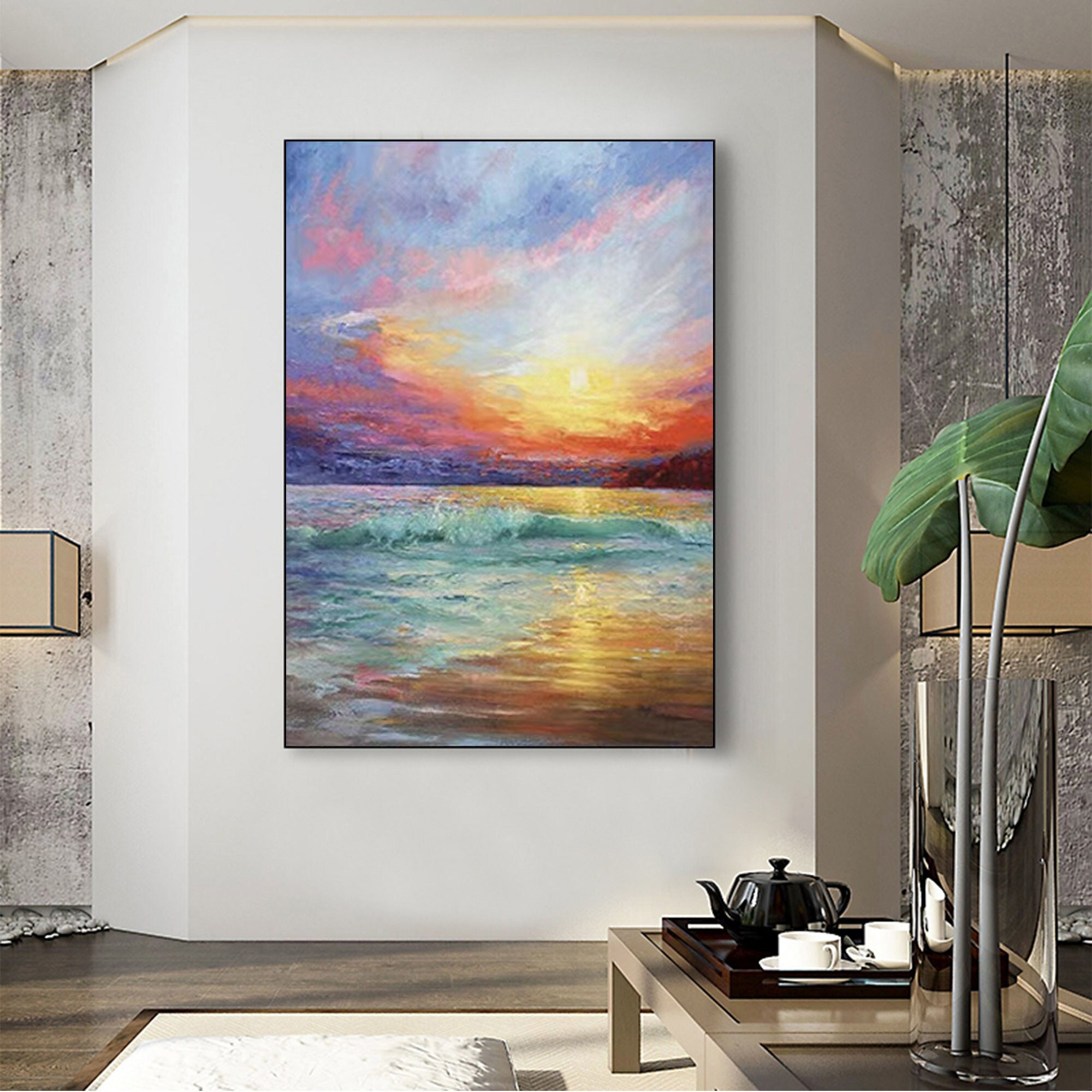 Abstract Colorful Sunset Seascape Oil Painting on Canvas - Etsy