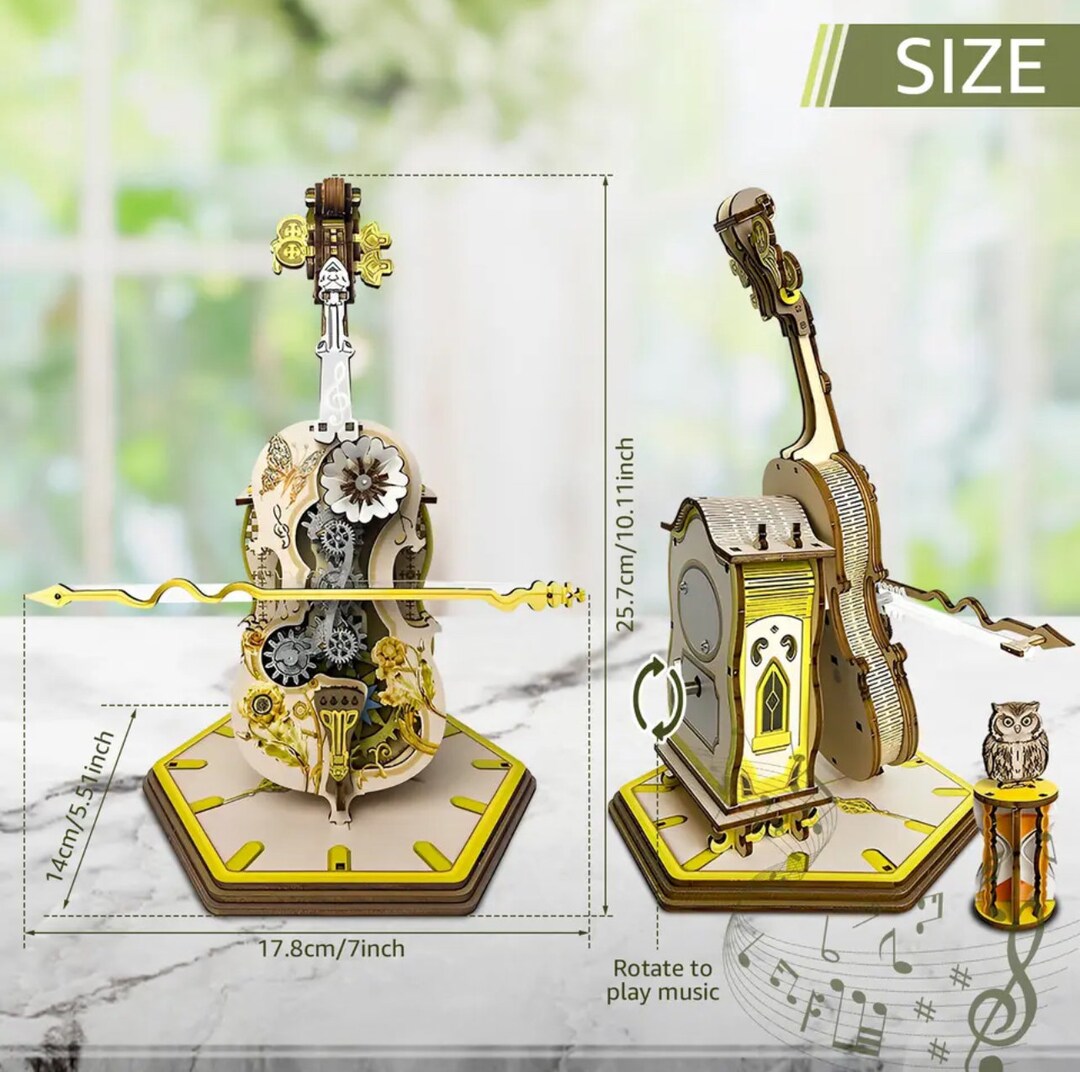Cello Music Box 3D Wooden Puzzle Handmade DIY Building Kit Home Desktop ...