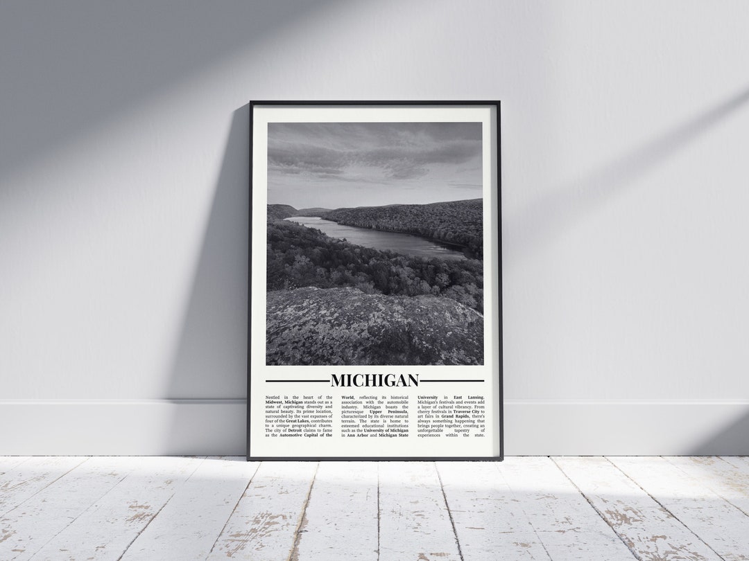 Michigan Black and White Poster, Michigan Print, Michigan Wall Art ...