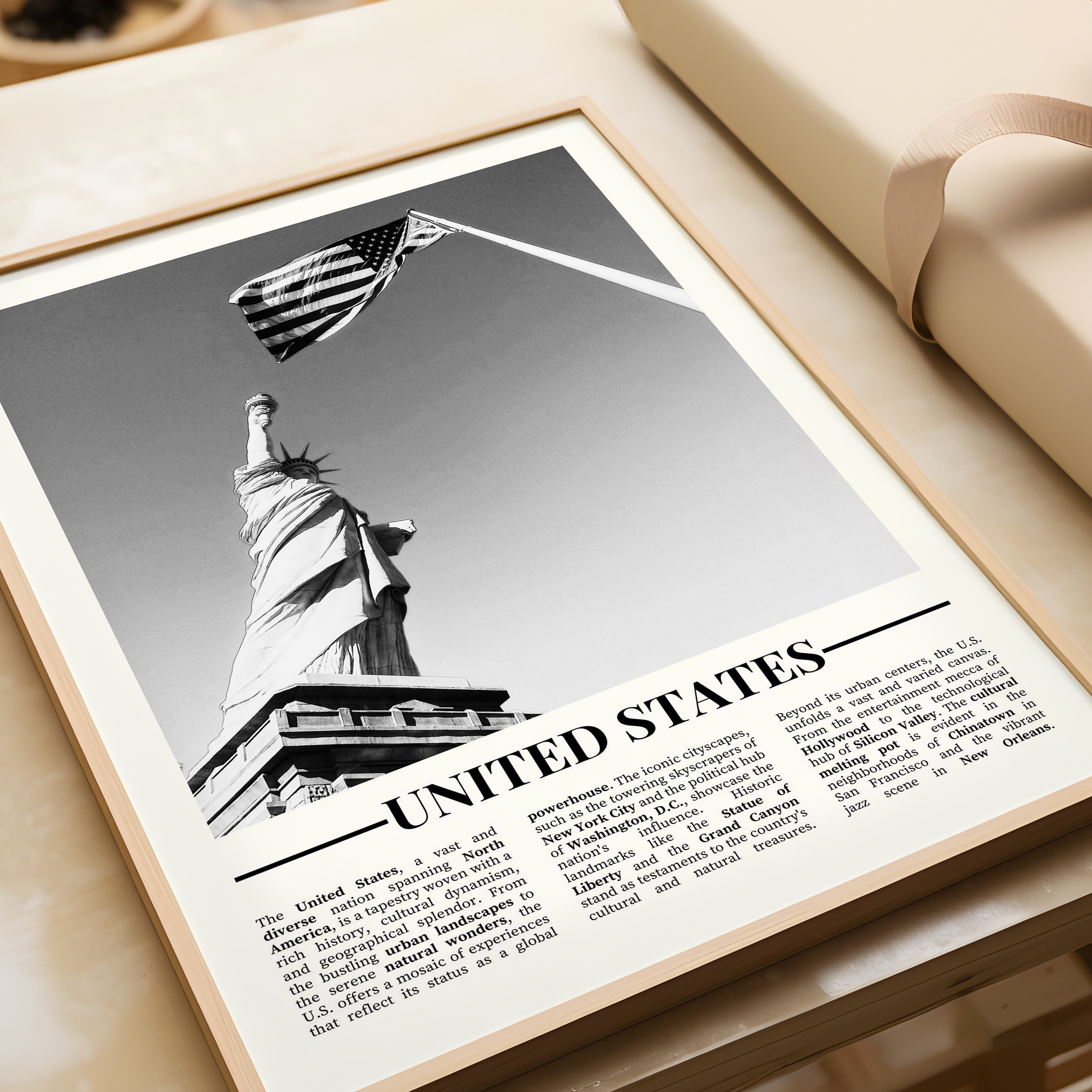 United States Black and White Poster, United States Print, United ...