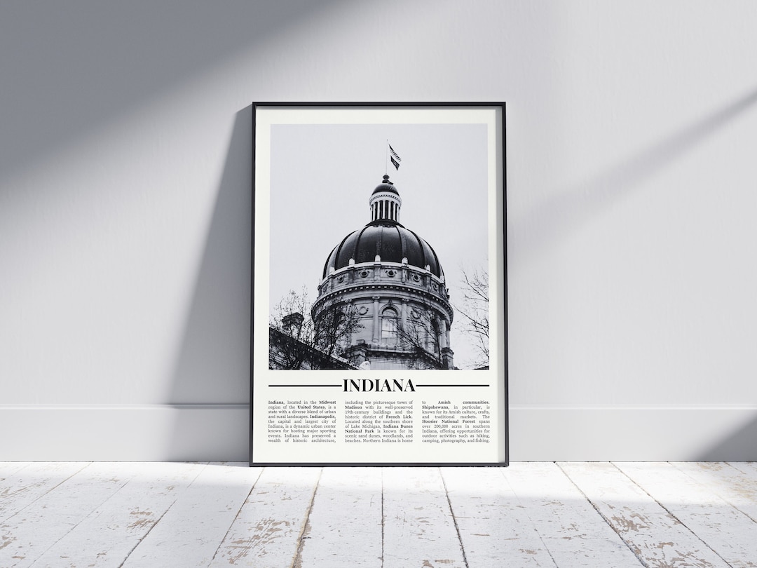 Indiana Black and White Poster, Indiana Print, Indiana Wall Art ...