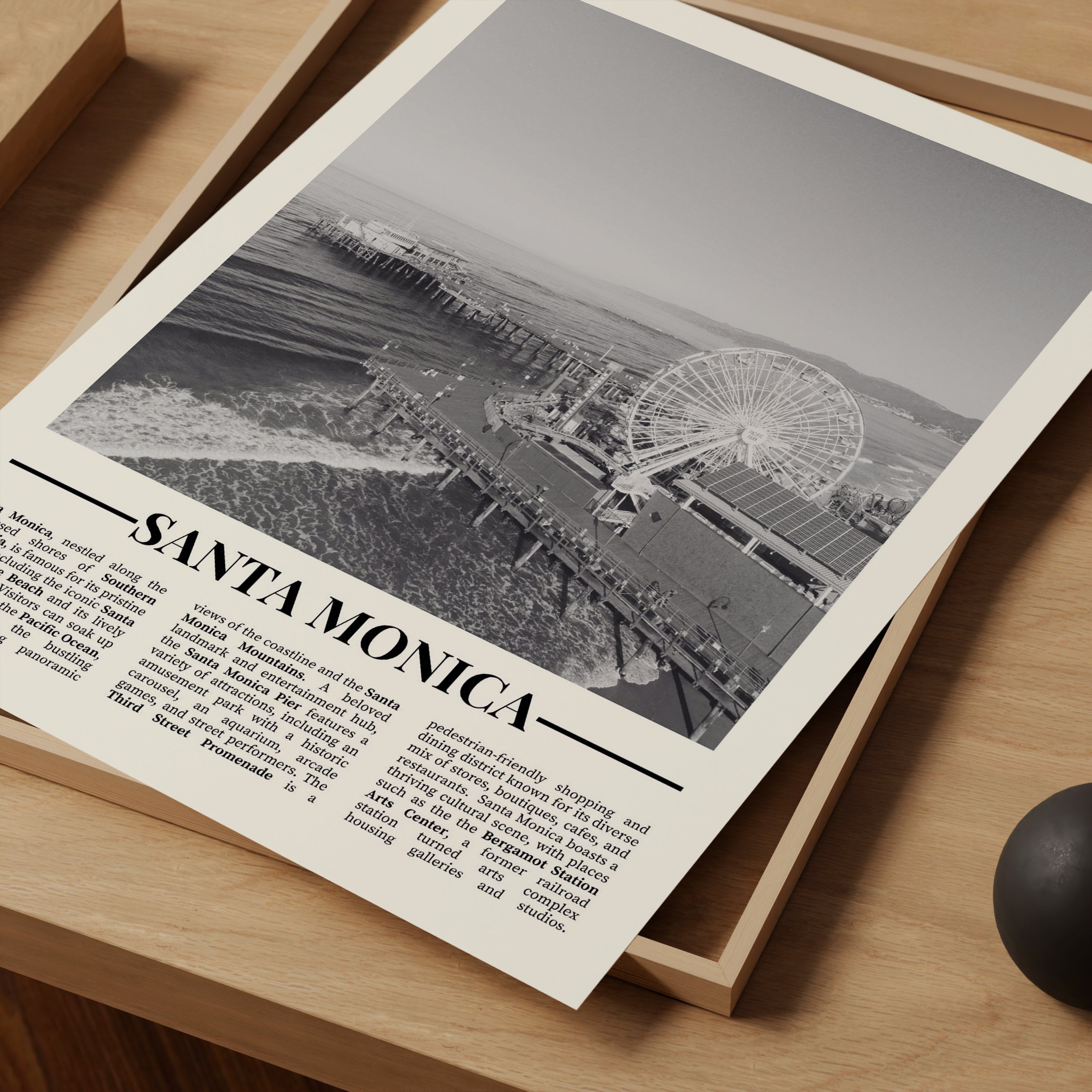 Santa Monica Black and White Poster, Santa Monica Print, Santa Monica ...