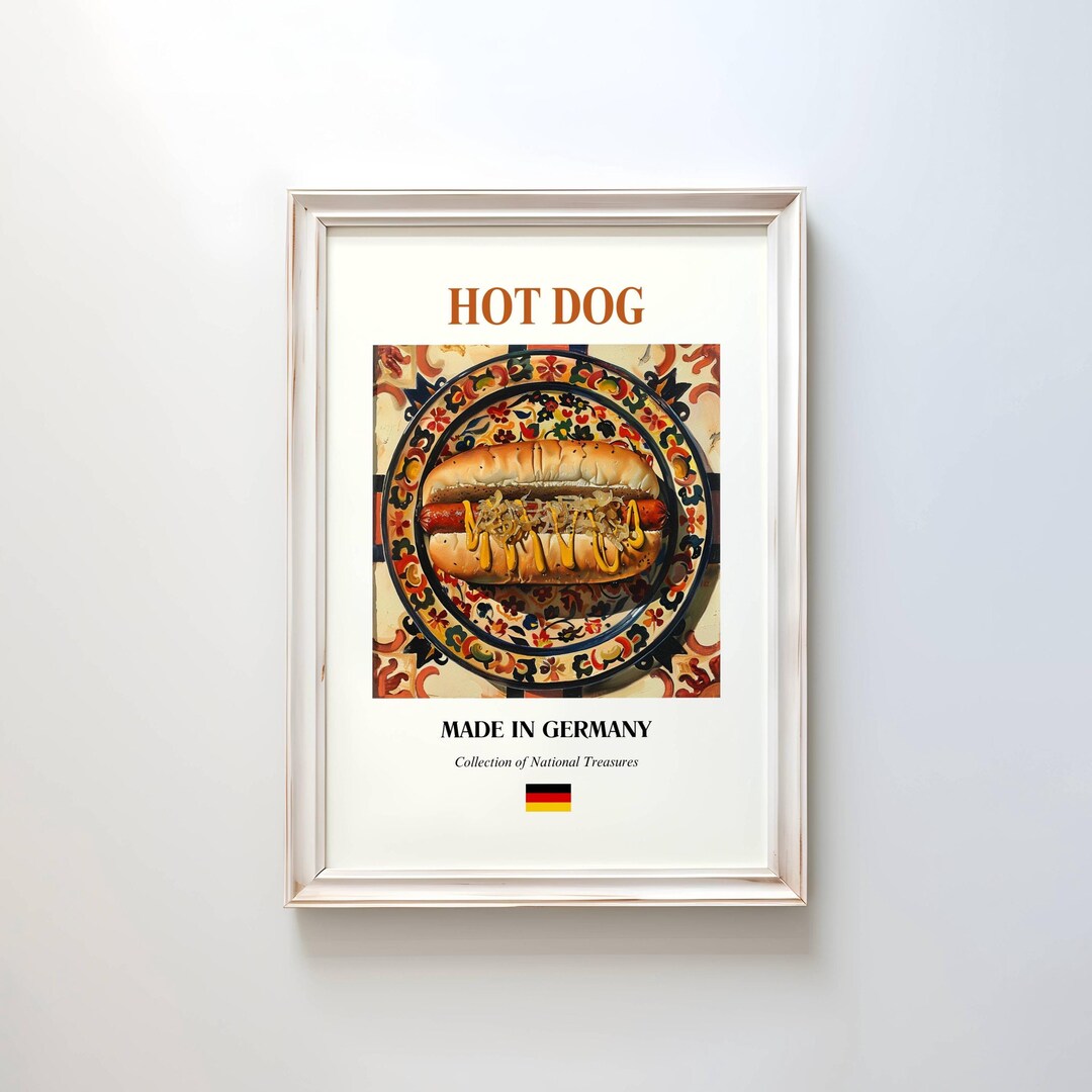 Hot Dog Poster, Traditional German Food Wall Art, Kitchen & Café Decor ...