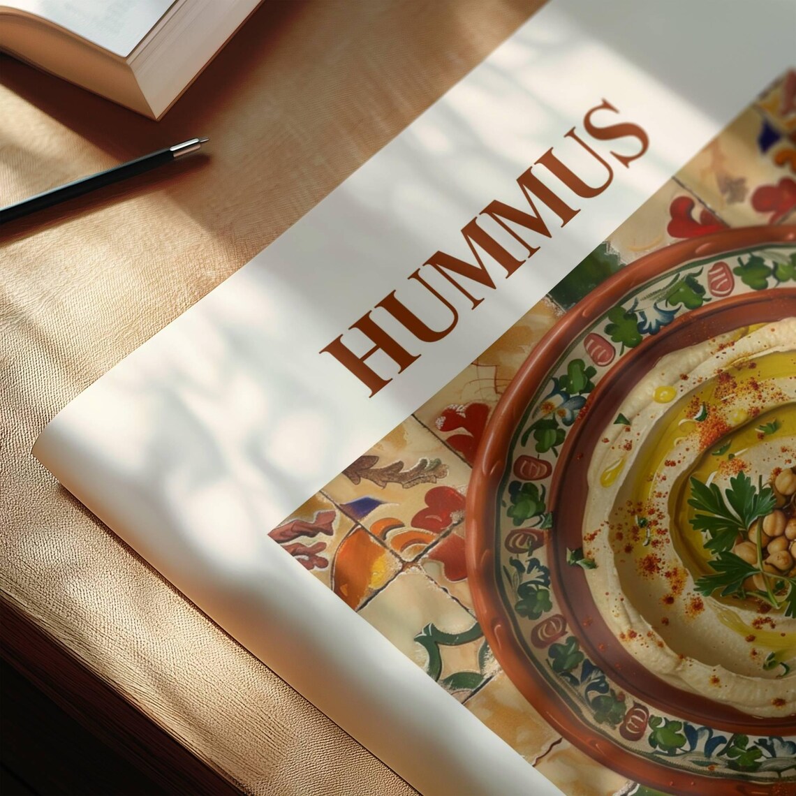 Hummus Poster, Traditional Syrian Food Wall Art, Kitchen & Café Decor ...