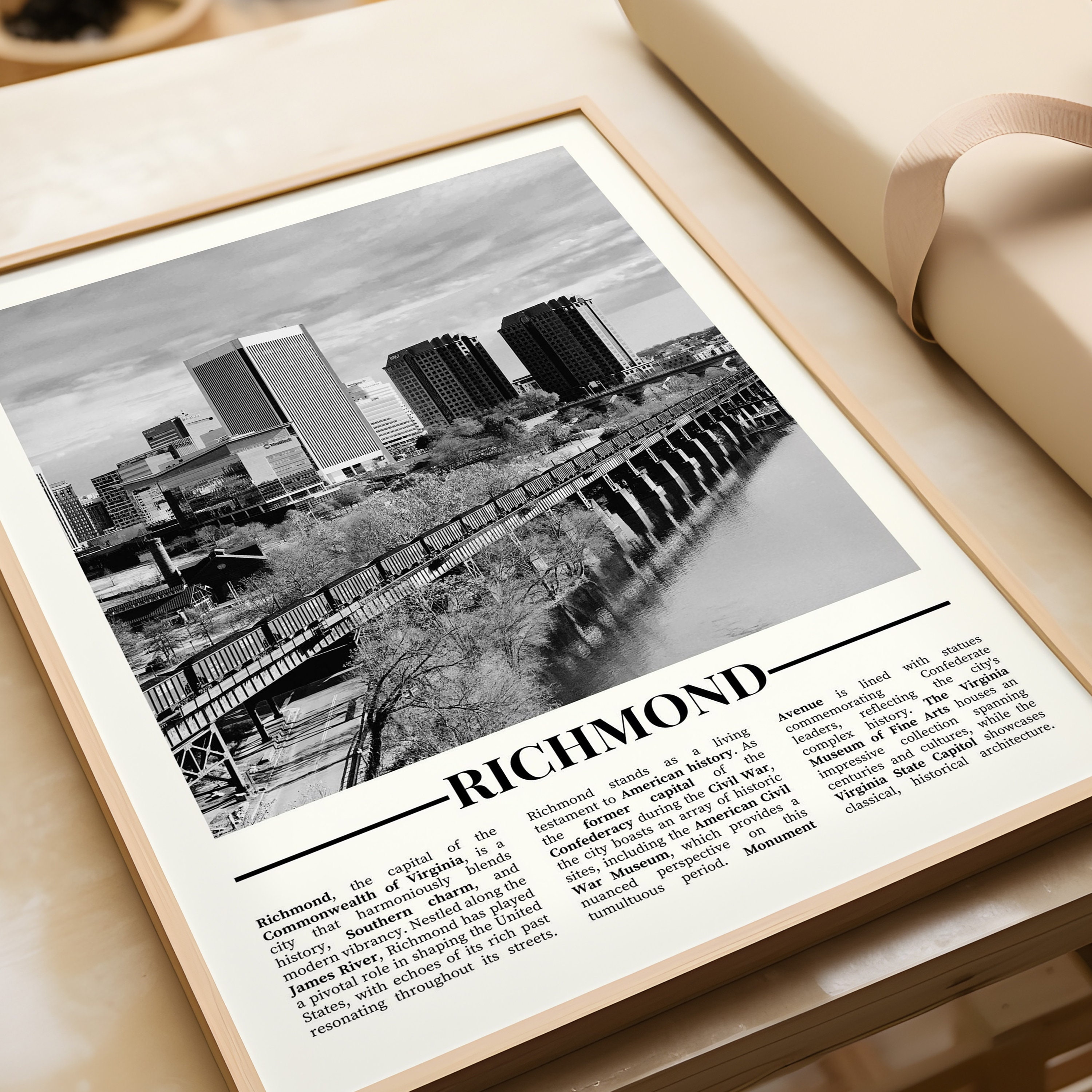 Richmond Black and White Poster, Richmond Print, Richmond Wall Art ...