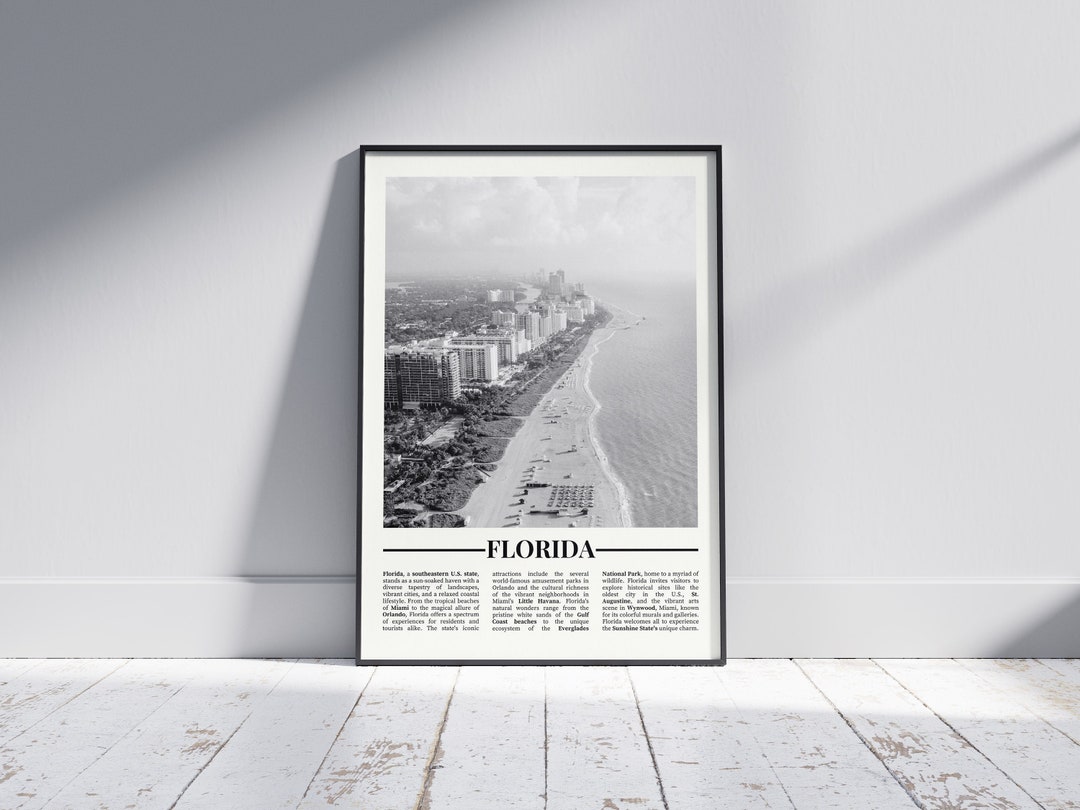 Florida Black and White Poster, Florida Print, Florida Wall Art ...