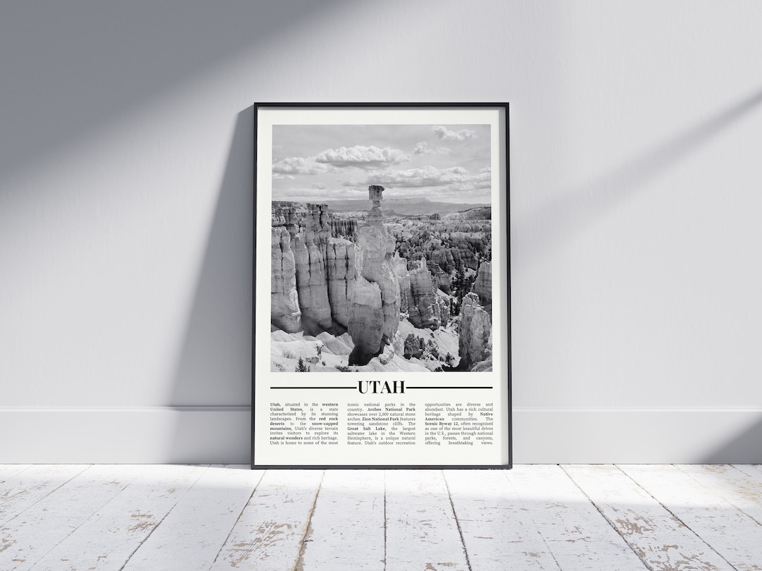 Utah Black and White Poster, Utah Print, Utah Wall Art, Utah Gift, Utah ...
