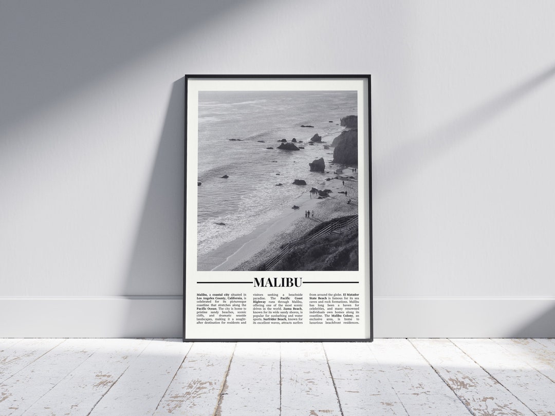 Malibu Black and White Poster, Malibu Print, Malibu Wall Art, Malibu ...