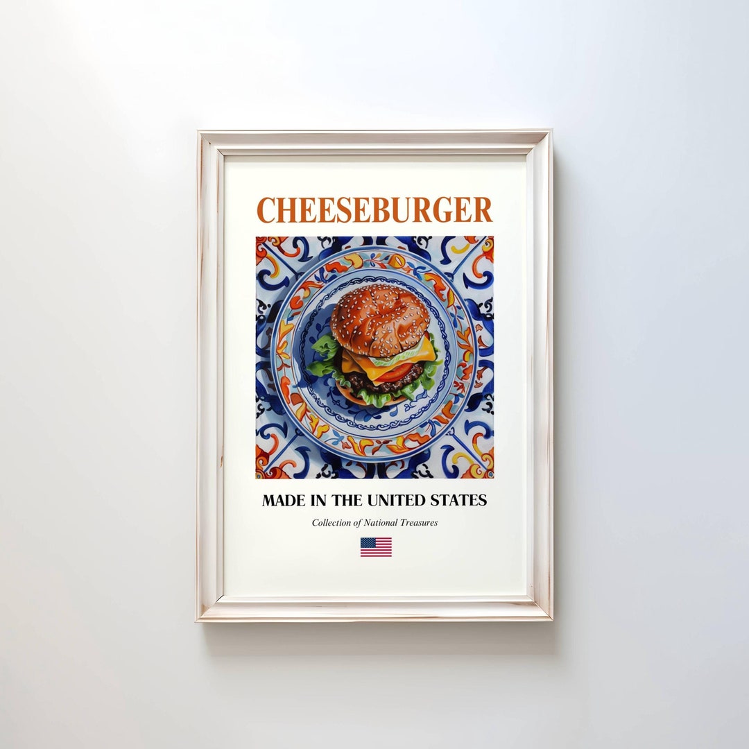 Cheeseburger Poster, Traditional American Food Wall Art, Kitchen & Café ...