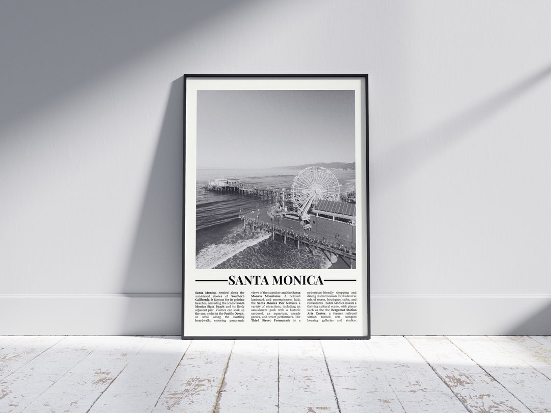 Santa Monica Black and White Poster, Santa Monica Print, Santa Monica ...