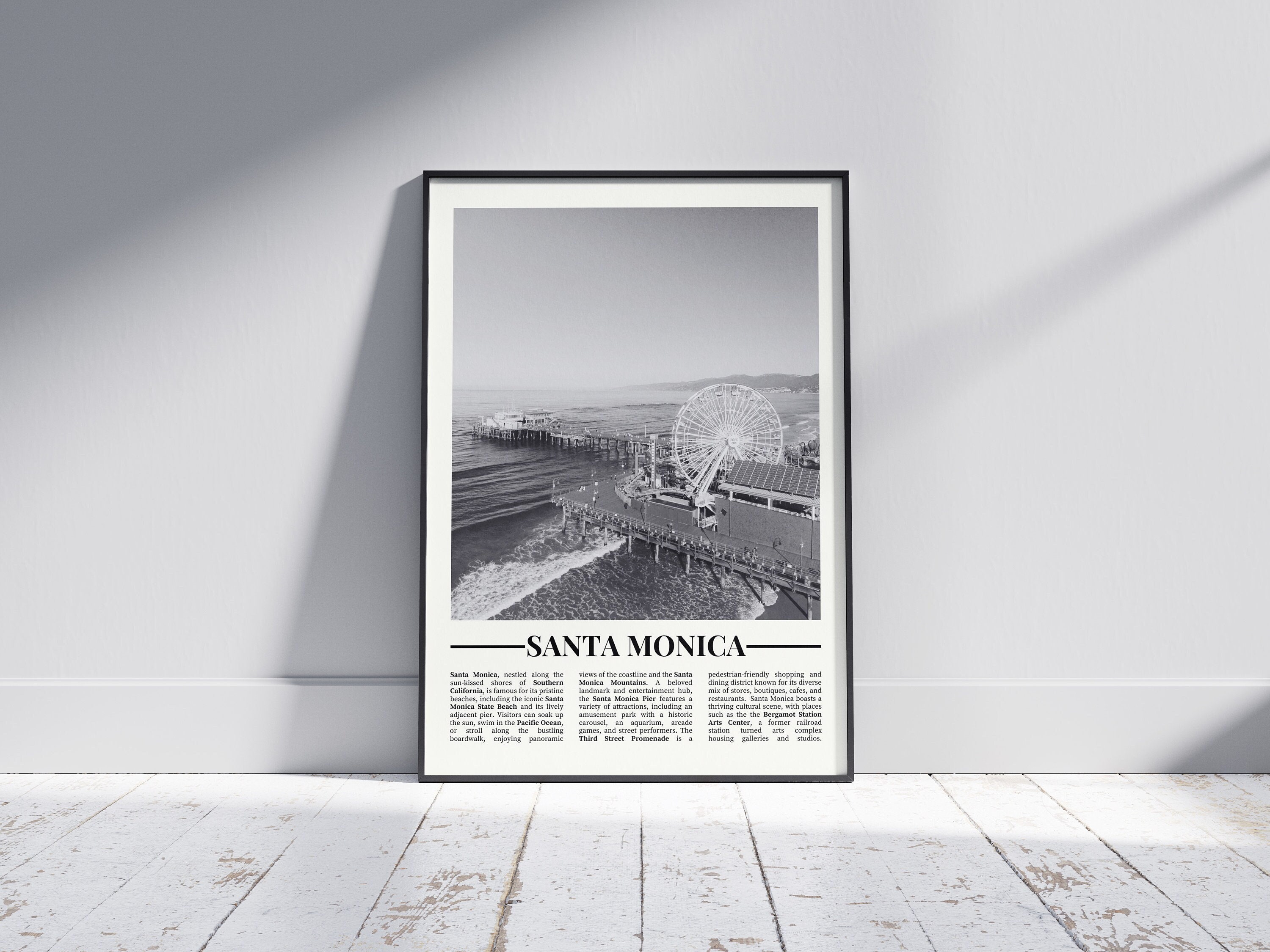 Santa Monica Black and White Poster, Santa Monica Print, Santa Monica ...