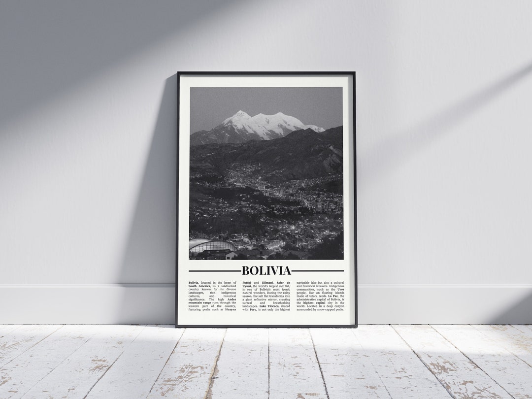 Bolivia Black and White Poster, Bolivia Print, Bolivia Wall Art ...