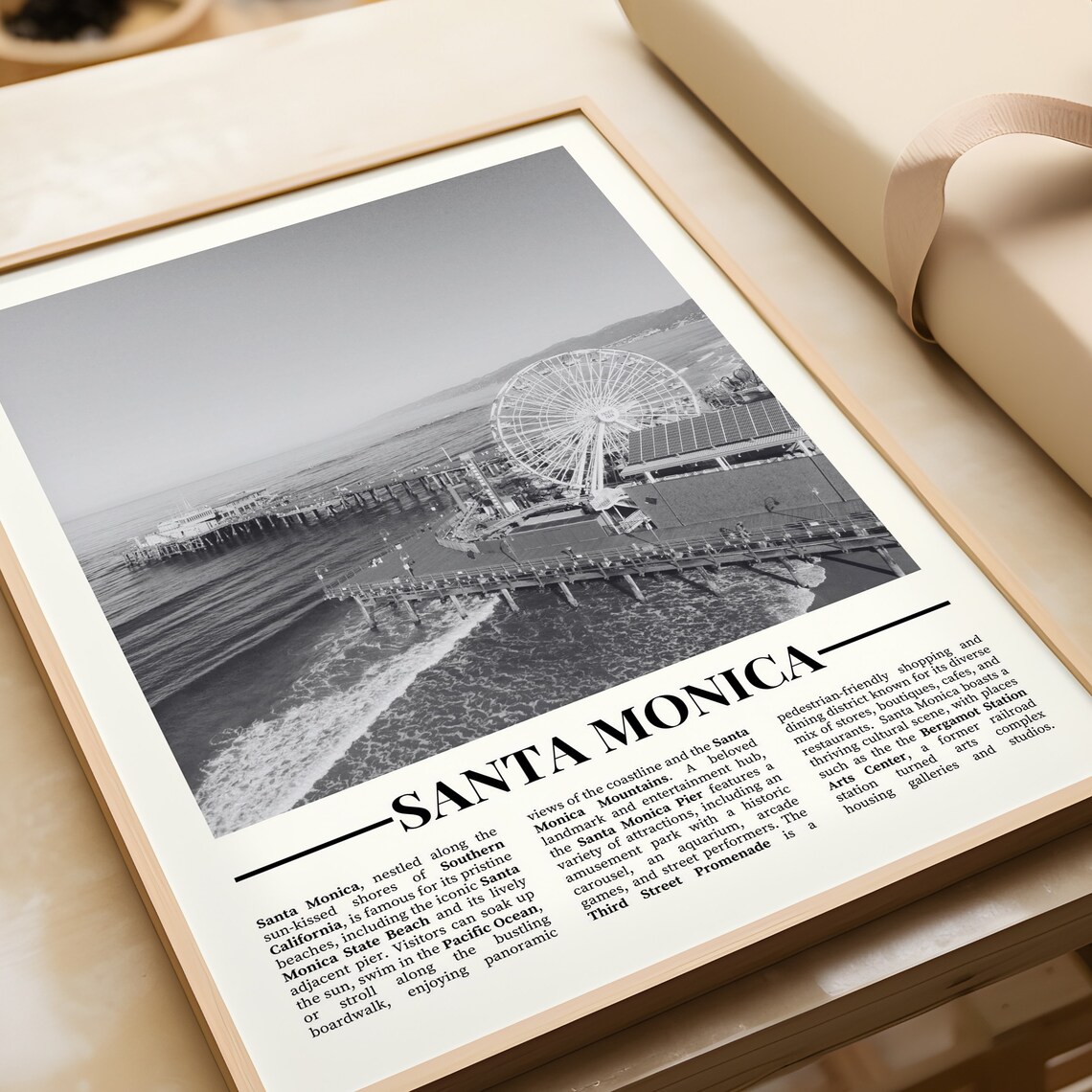 Santa Monica Black and White Poster, Santa Monica Print, Santa Monica ...