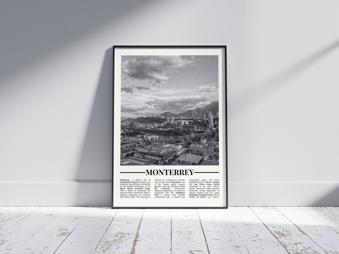 Monterrey Black and White Poster, Monterrey Print, Monterrey Wall Art ...