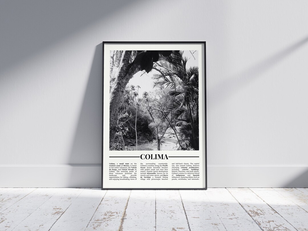 Colima Black and White Poster, Colima Print, Colima Wall Art, Colima ...