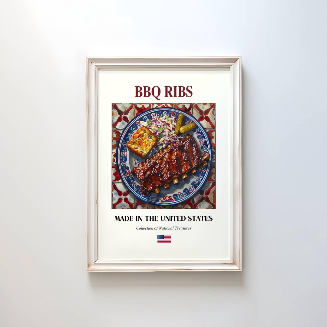 BBQ Ribs Poster, Traditional American Food Wall Art, Kitchen & Café ...