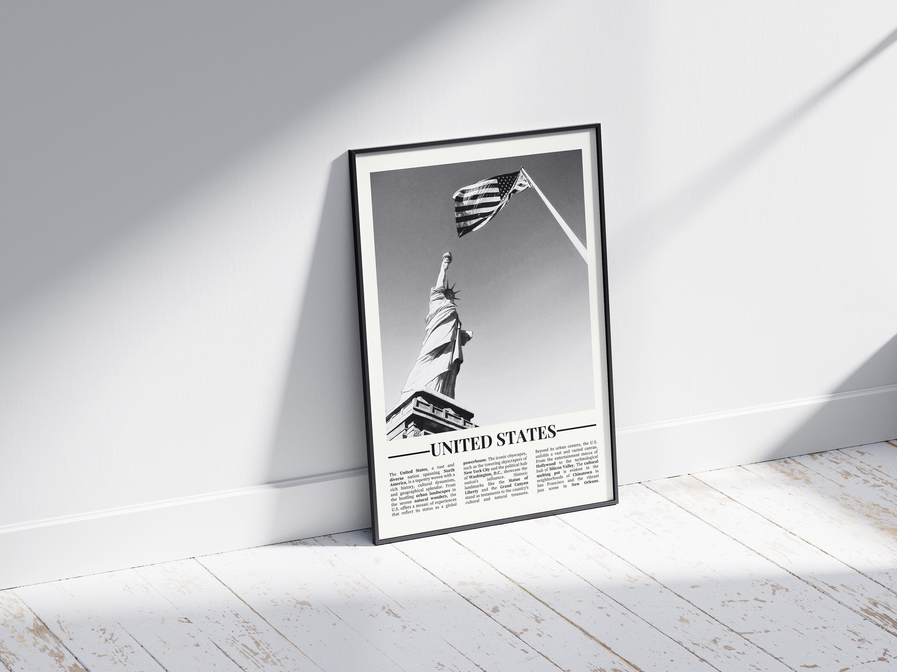 United States Black and White Poster, United States Print, United ...