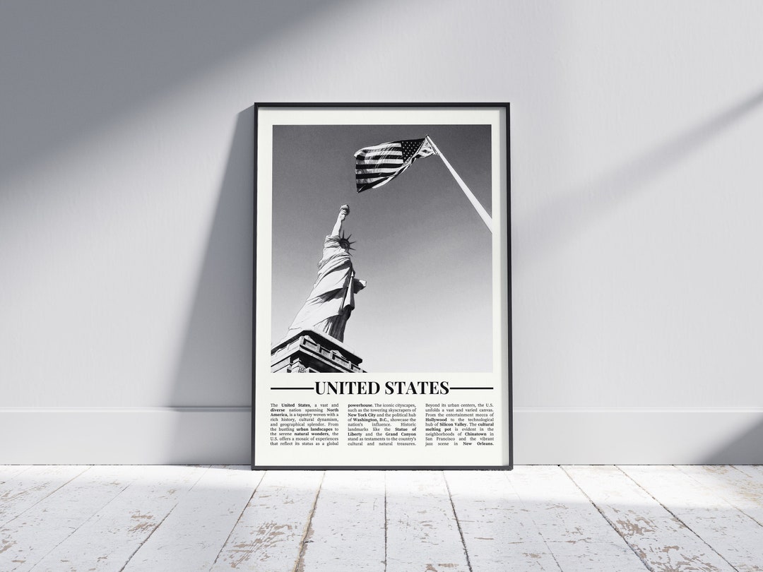 United States Black and White Poster, United States Print, United ...