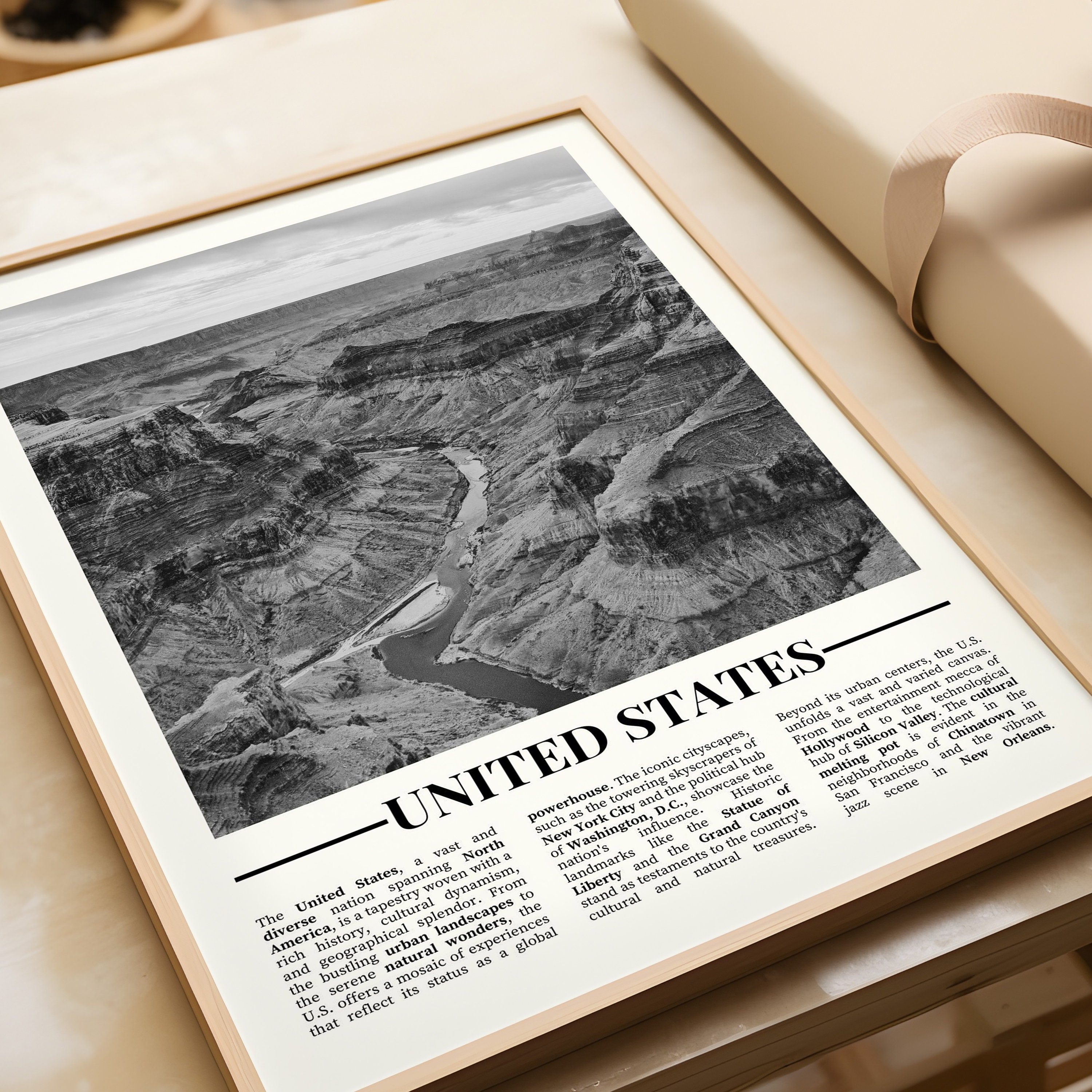 United States Black and White Poster, United States Print, United ...
