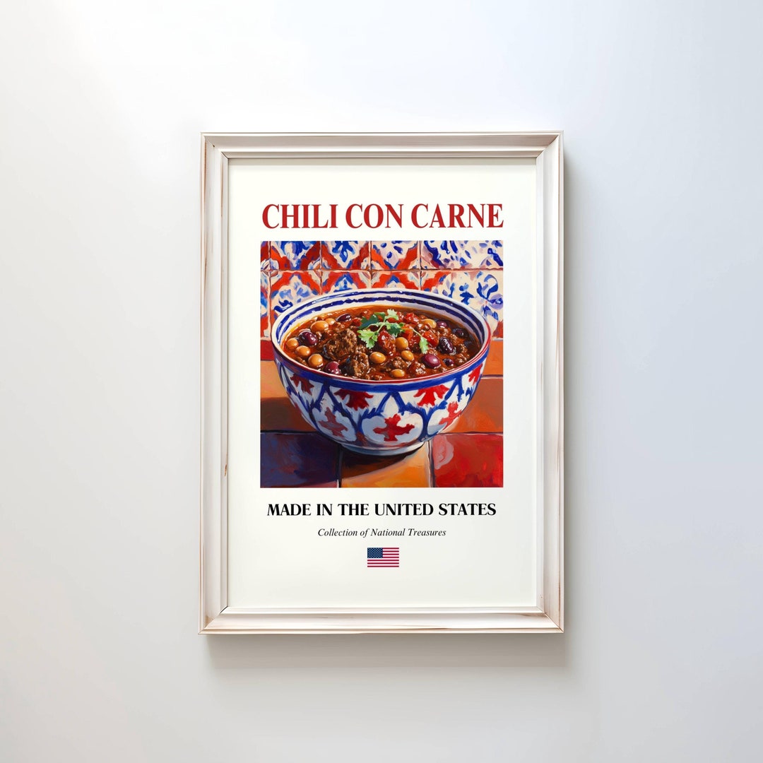 Chili Con Carne Poster, Traditional American Food Wall Art, Kitchen ...