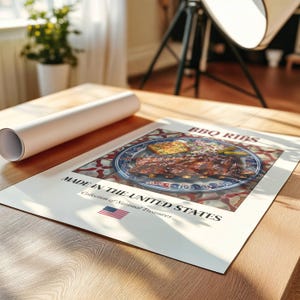 BBQ Ribs Poster, Traditional American Food Wall Art, Kitchen & Café ...