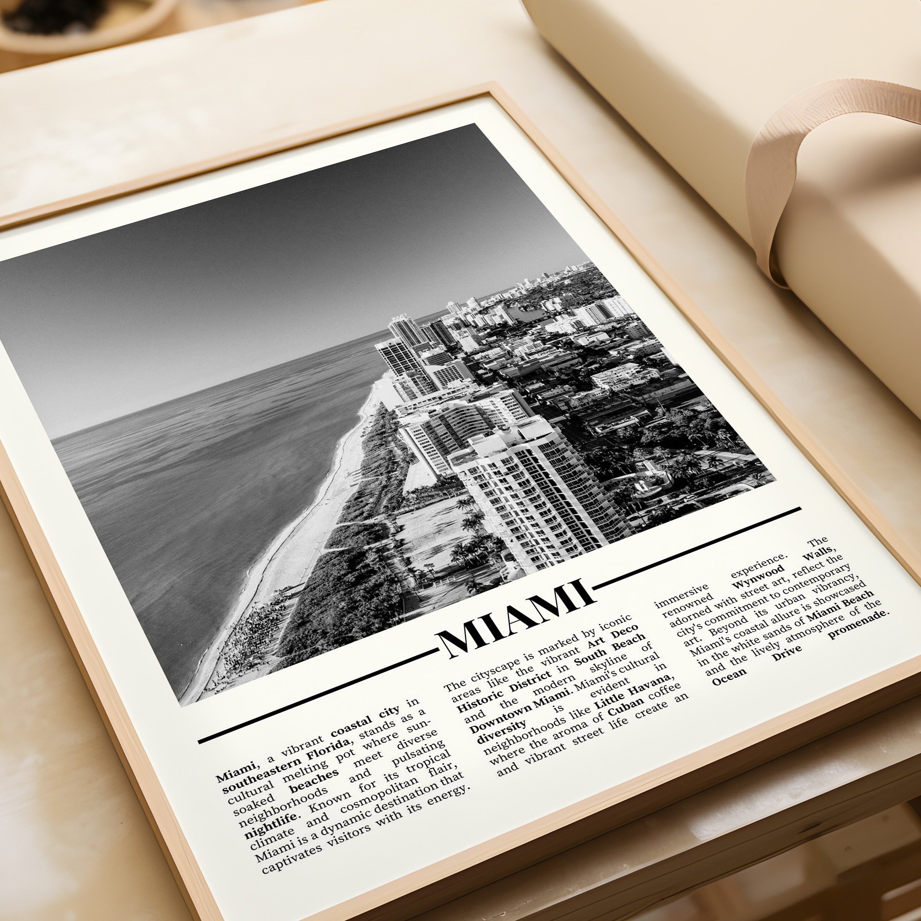 Miami Black and White Poster, Miami Print, Miami Wall Art, Miami Gift ...